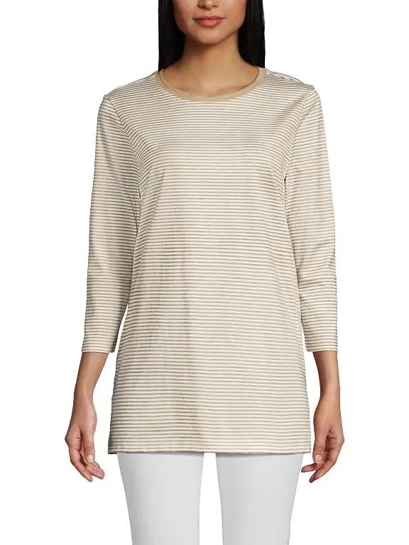 LANDS' END Supima Cotton Tunic - Champagne Micro Stripe