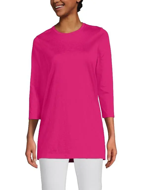 LANDS' END Cotton Supima Tunic With 3/4 Sleeves - Cherry Fuchsia