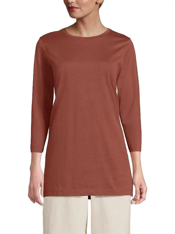 LANDS' END Cotton Supima Tunic With 3/4 Sleeves - Earthen Clay