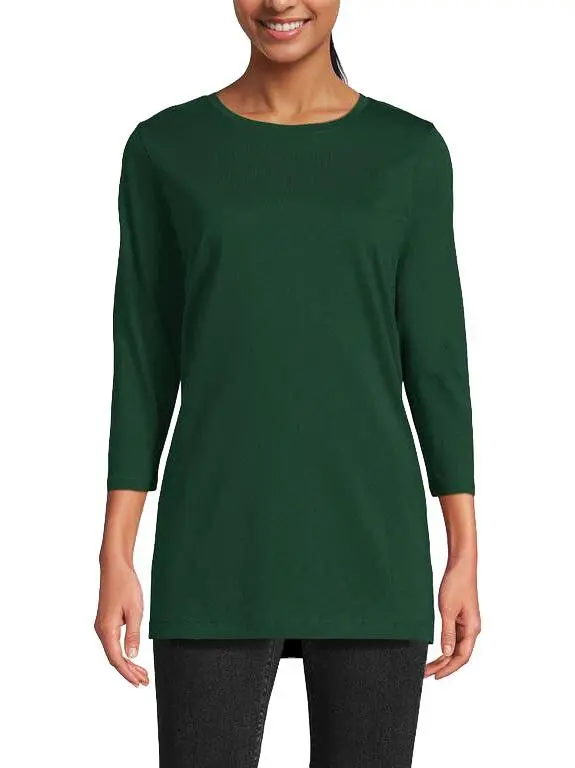 LANDS' END Cotton Supima Tunic With 3/4 Sleeves - Pine Valley