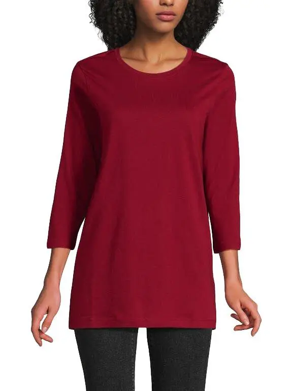 LANDS' END Cotton Supima Tunic With 3/4 Sleeves - Regal Garnet