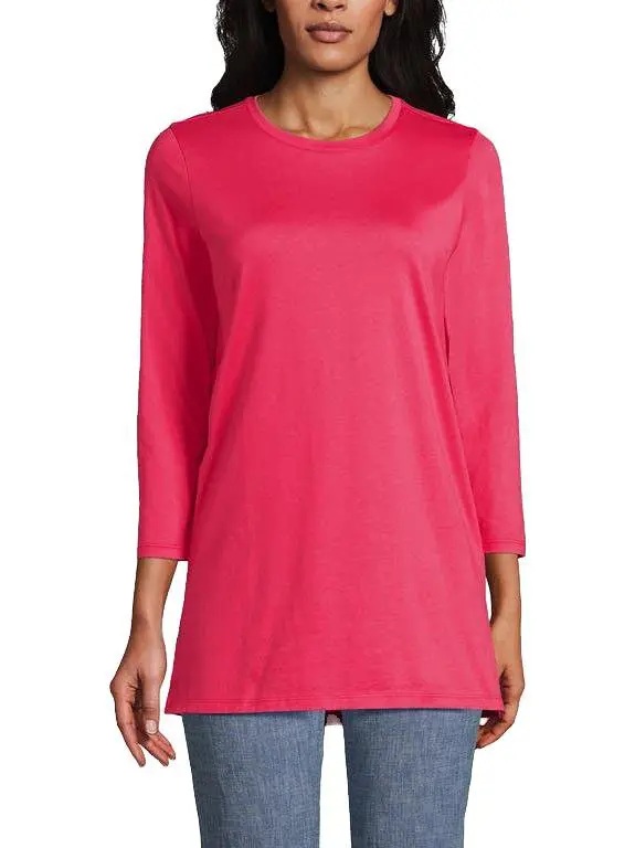 LANDS' END Cotton Supima Tunic With 3/4 Sleeves - Rouge Pink