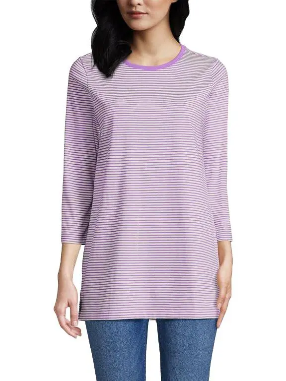 LANDS' END Cotton Supima Tunic With 3/4 Sleeves - Rouge Pink