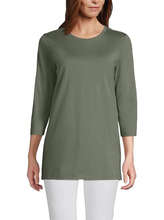 LANDS' END Cotton Supima Tunic With 3/4 Sleeves - Sage