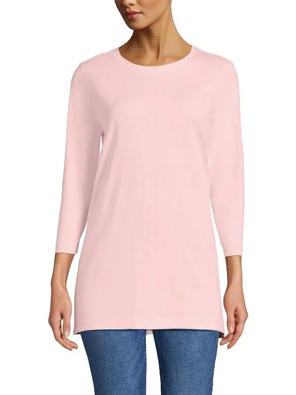 LANDS' END Cotton Supima Tunic With 3/4 Sleeves - Sea Salt Pink