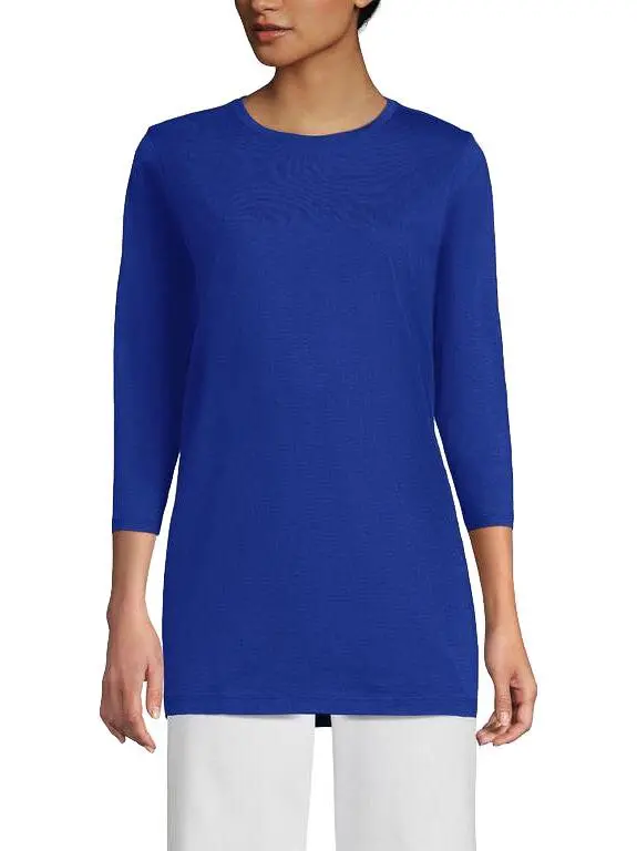 LANDS' END Cotton Supima Tunic With 3/4 Sleeves - Vibrant Lapis