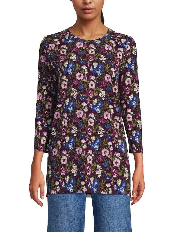 LANDS' END Supima Cotton Tunic - Vivid Plum/pink Multi Floral