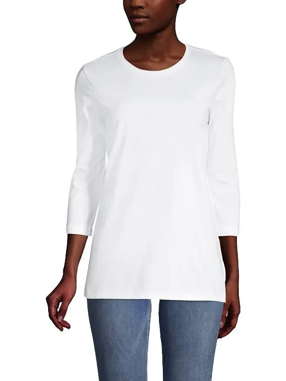 LANDS' END Cotton Supima Tunic With 3/4 Sleeves - White