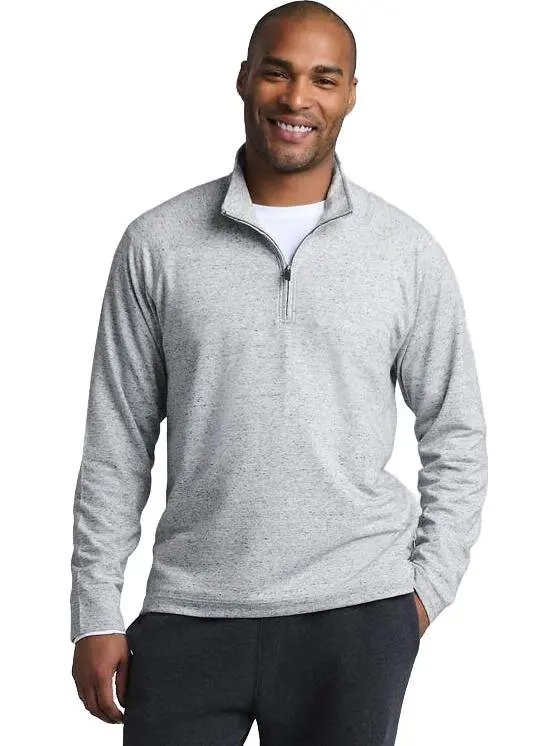 LANDS' END Long Sleeve Raglan Hybrid Quarter Zip - Aged Steel Heather