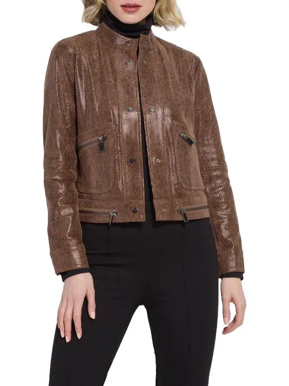 Lyssé Snake Embossed Faux Suede Jacket - Robust Brown Snake