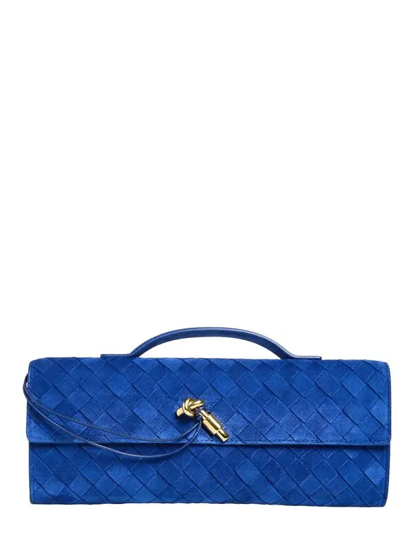 Bottega Veneta Long Andiamo Intrecciato Suede Clutch - 4300 Blue Royal-muse Br