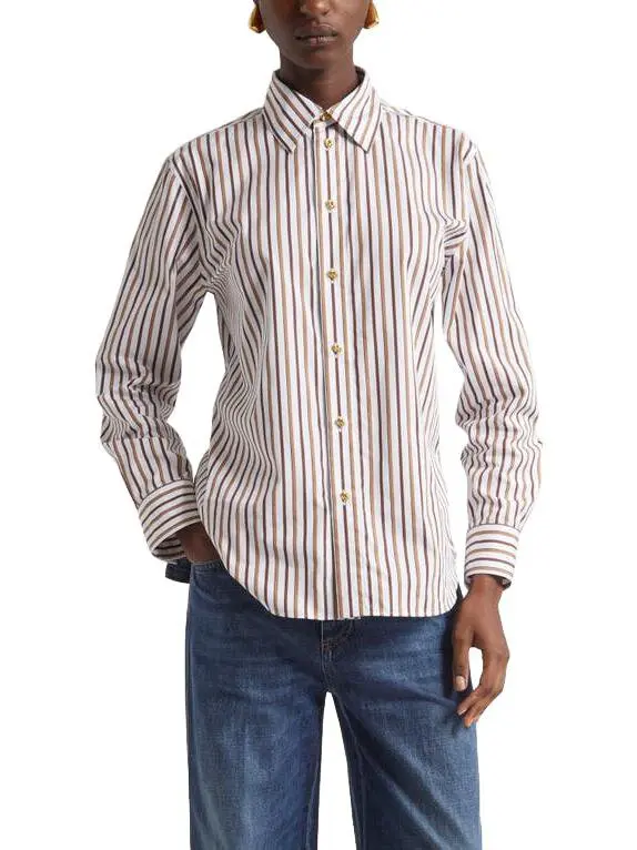 Bottega Veneta Striped Cotton Poplin Shirt - 9070 Chalk/toffee/brown