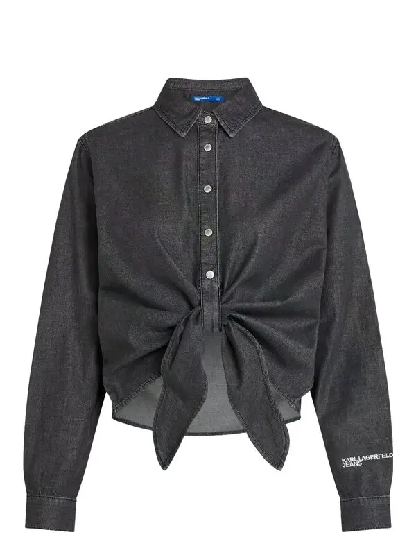 Karl Lagerfeld Tie-front Denim Shirt - Black