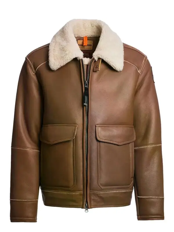PARAJUMPERS Shearling-collar Leather Jacket - Neutrals
