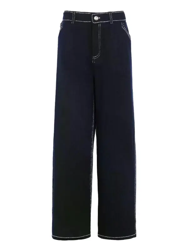 BARRIE Contrast-stitch Wool Trousers - Blue