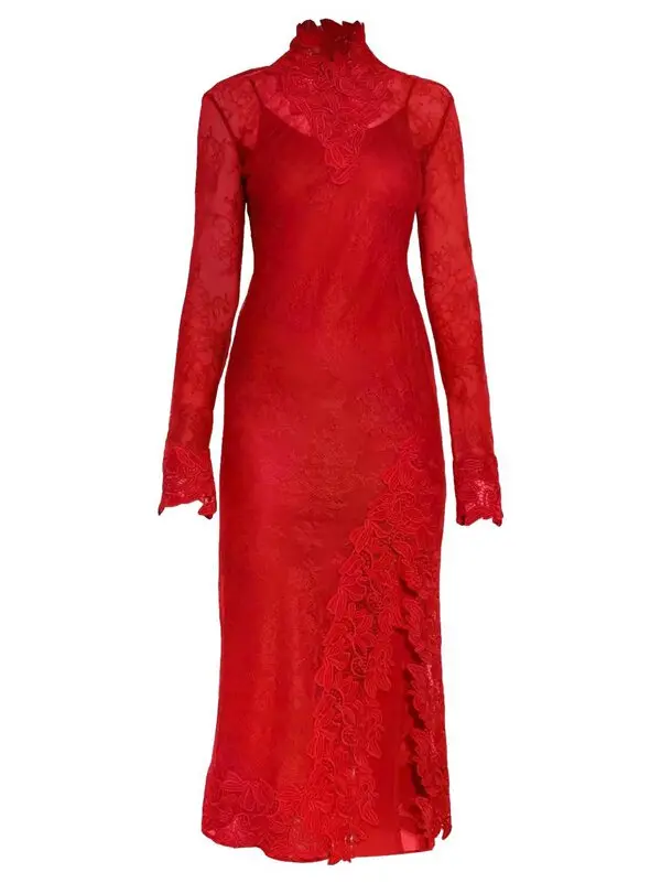 Blumarine Lace Insert High-neck Dress - Red