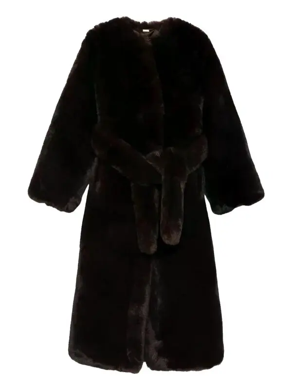 Cult Gaia Belted Faux Fur Coat - Brown