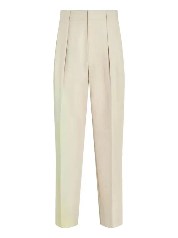 Zegna Pleated Wool Trousers - Neutrals