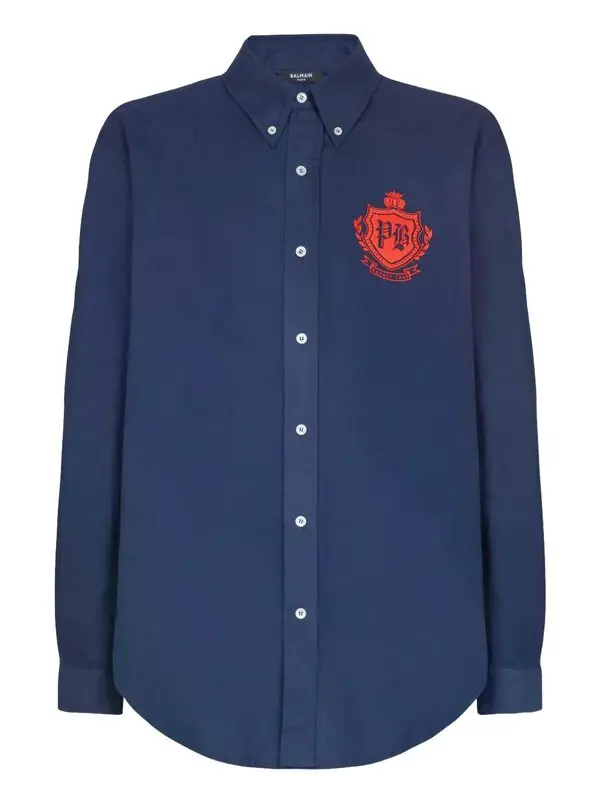 Balmain Embroidered Cotton Shirt - Blue