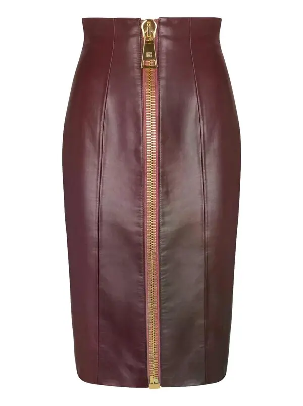 Balmain Lambskin Leather Zip-front Mini Skirt - Red