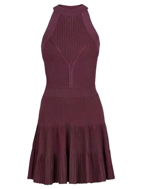 Balmain Openwork Ribbed Knit Mini Dress - Purple