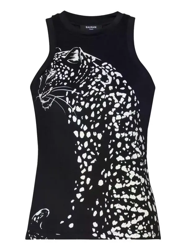 Balmain Leopard-print Halterneck Top - Black