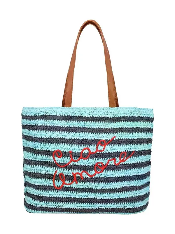 Giada Benincasa Striped Raffia Tote Bag - Blue