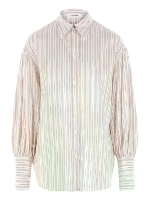 PHAEONIA Heidi Striped Puff-sleeve Shirt - White
