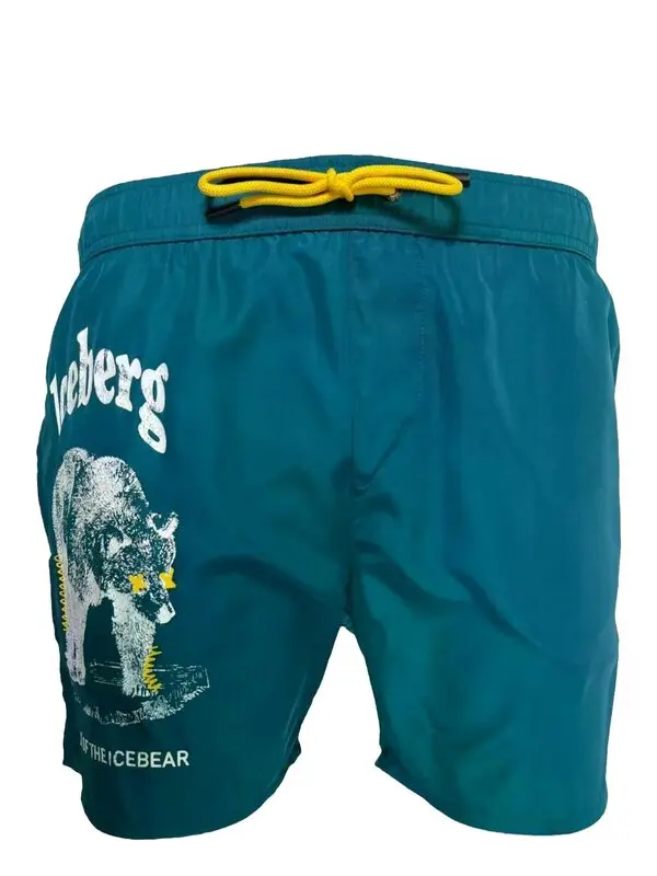 Iceberg Bear-print Swim Trunks - Blue