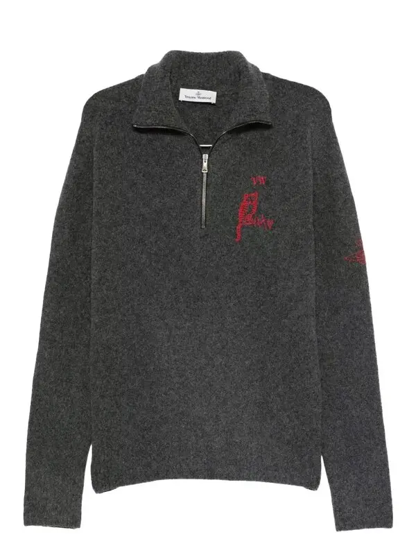 VIVIENNE WESTWOOD Embroidered-logo Half-zip Sweater - Grey