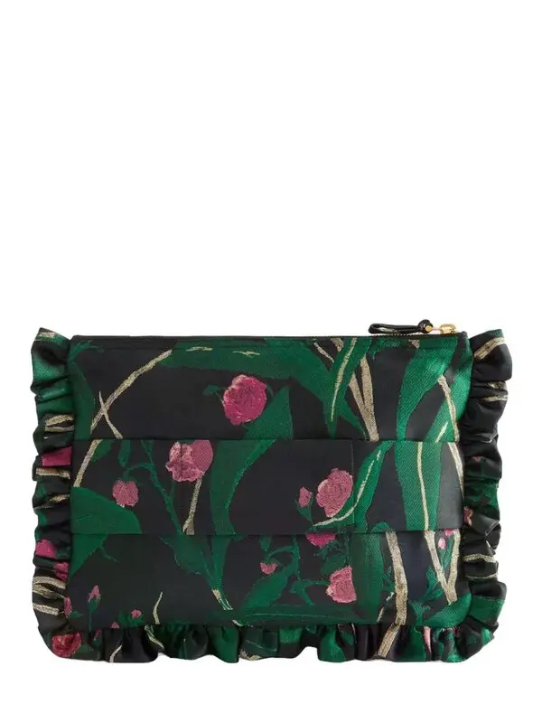 La DoubleJ Floral-print Ruffled Clutch - Black