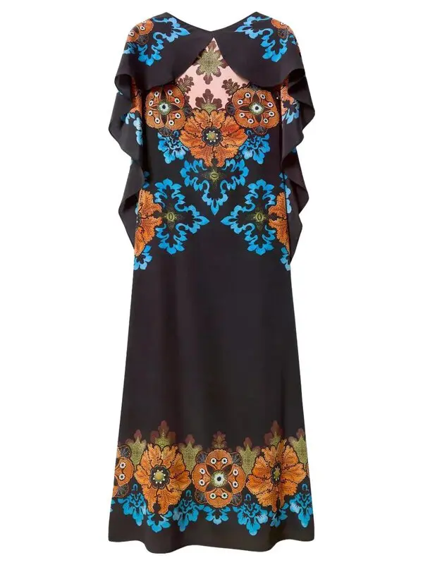 La DoubleJ Floral-print Silk Midi Dress - Black