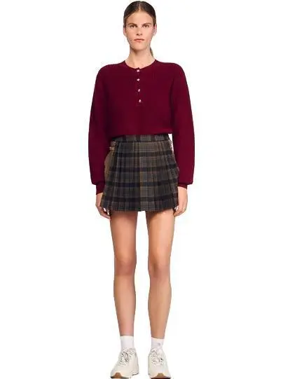 Sandro Wool And Cashmere Button Detailed Sweater - Burgundy