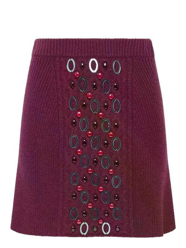 Malìparmi Bead-embellished Ribbed Skirt - Red