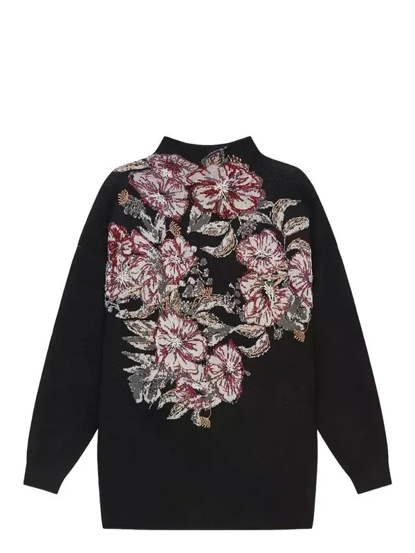 Malìparmi Floral Embroidered High-neck Sweater - Black