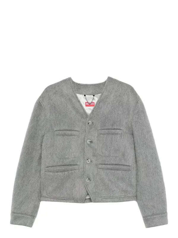 Kenzo Collarless Brushed Wool Jacket - Grey