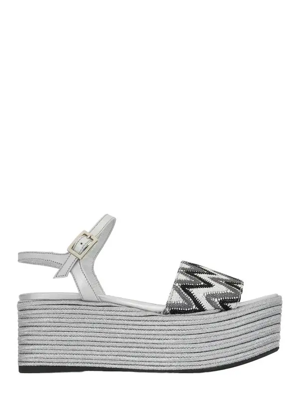 MADISON MAISON Leather Espadrille Wedges - Silver