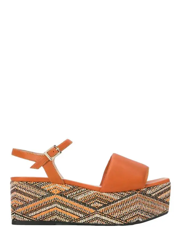 MADISON MAISON Woven Leather Espadrille Wedges - Orange