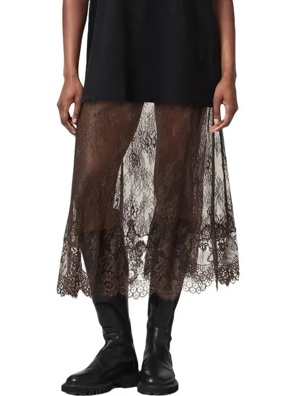 ALLSAINTS Arran Sheer Lace Maxi Skirt - Bitter Brown
