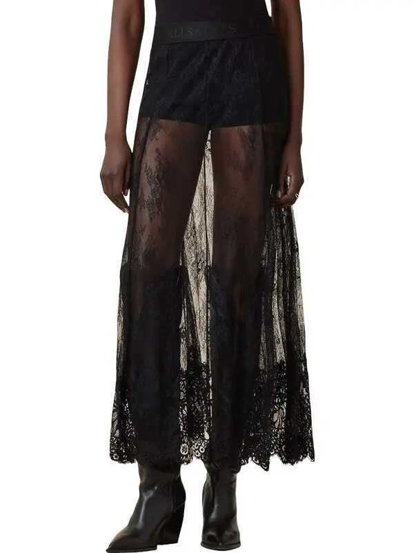 ALLSAINTS Arran Sheer Lace Maxi Skirt - Black