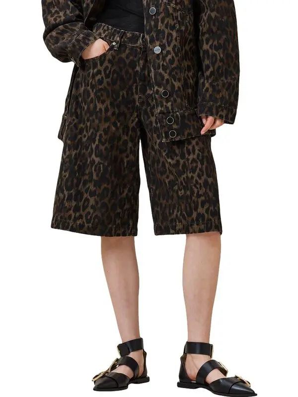 ALLSAINTS Louie Leopard Denim Shorts - Leppord Brown