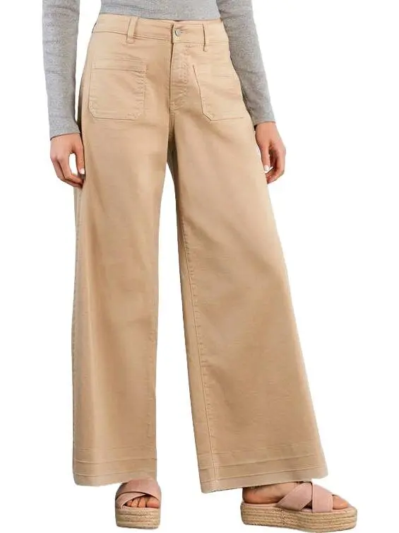 HINT OF BLU Patch Pocket Wide Leg Jeans - Brown Rice