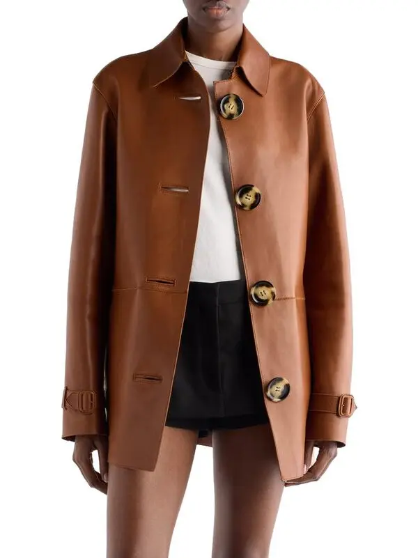 Acne Studios Lorassino Lambskin Leather Jacket - Cognac Brown