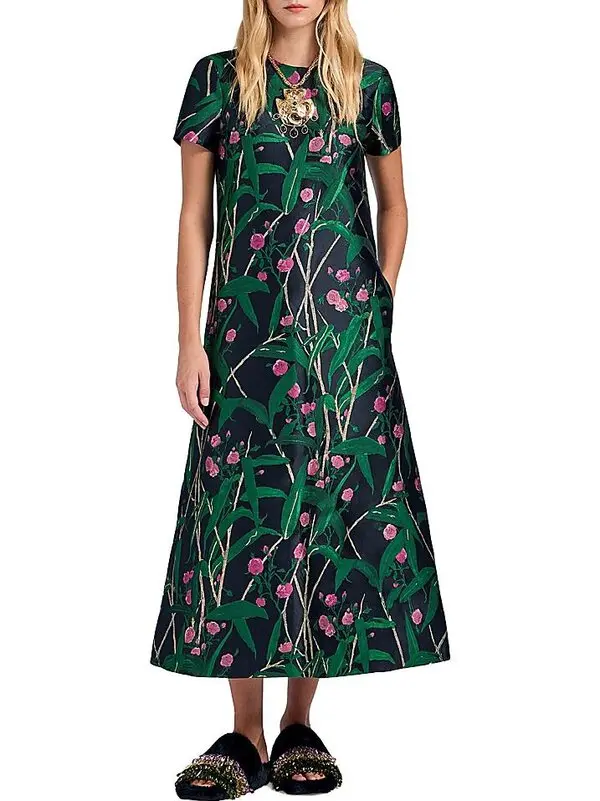 La DoubleJ Swing Midi Dress - Bamboo Jacquard Black