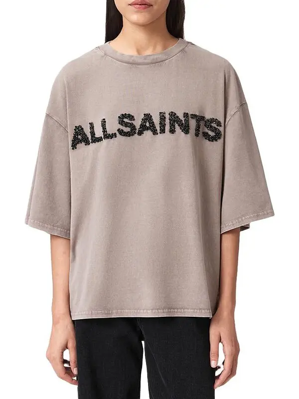 ALLSAINTS Amelie Embroidered Tee - Stone Grey
