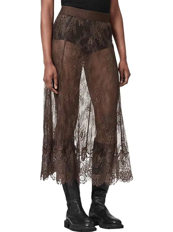ALLSAINTS Arran Lace Maxi Skirt - Bitter Brown
