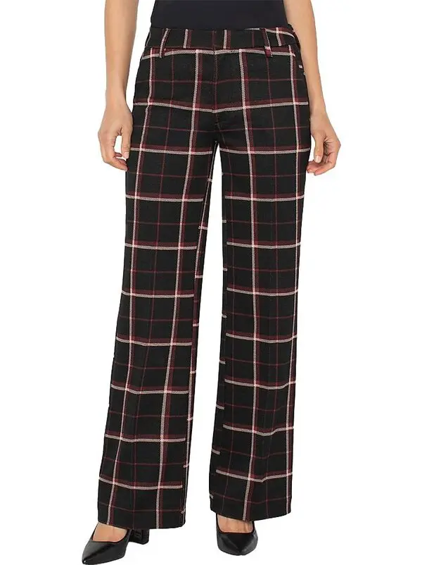LIVERPOOL Kelsey Plaid Wide Leg Pants - Black/ Red Plaid