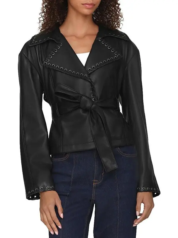 Bagatelle Faux Leather Cropped Jacket With Whipstitch Detailing - Black