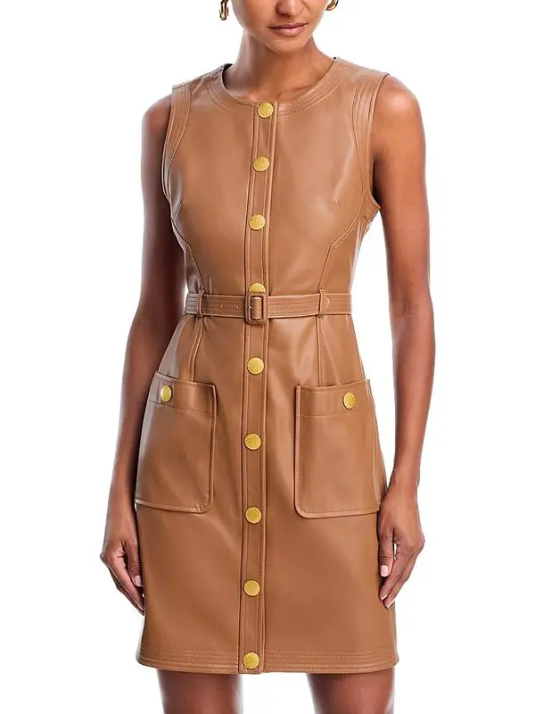 L'Agence Ronin Faux Leather Mini Dress - Soft Cognac