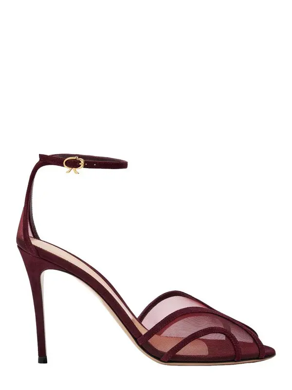 GIANVITO ROSSI Mesh And Suede Sandals - Burgundy